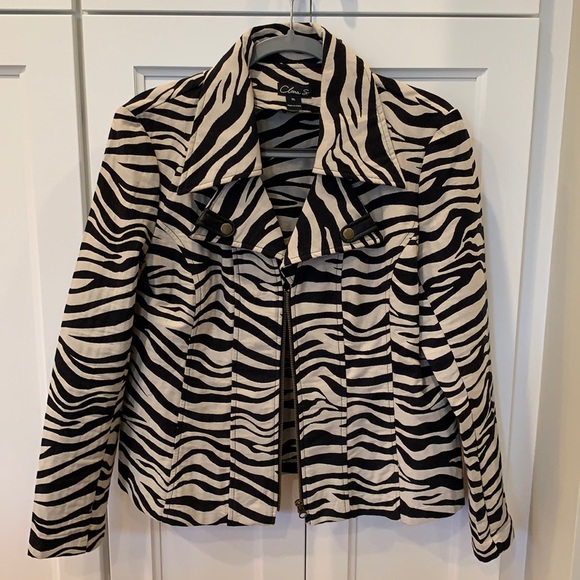 Clara S. | Jackets & Coats | Zebra Moto Jacket From Clara S Xl X Large ...